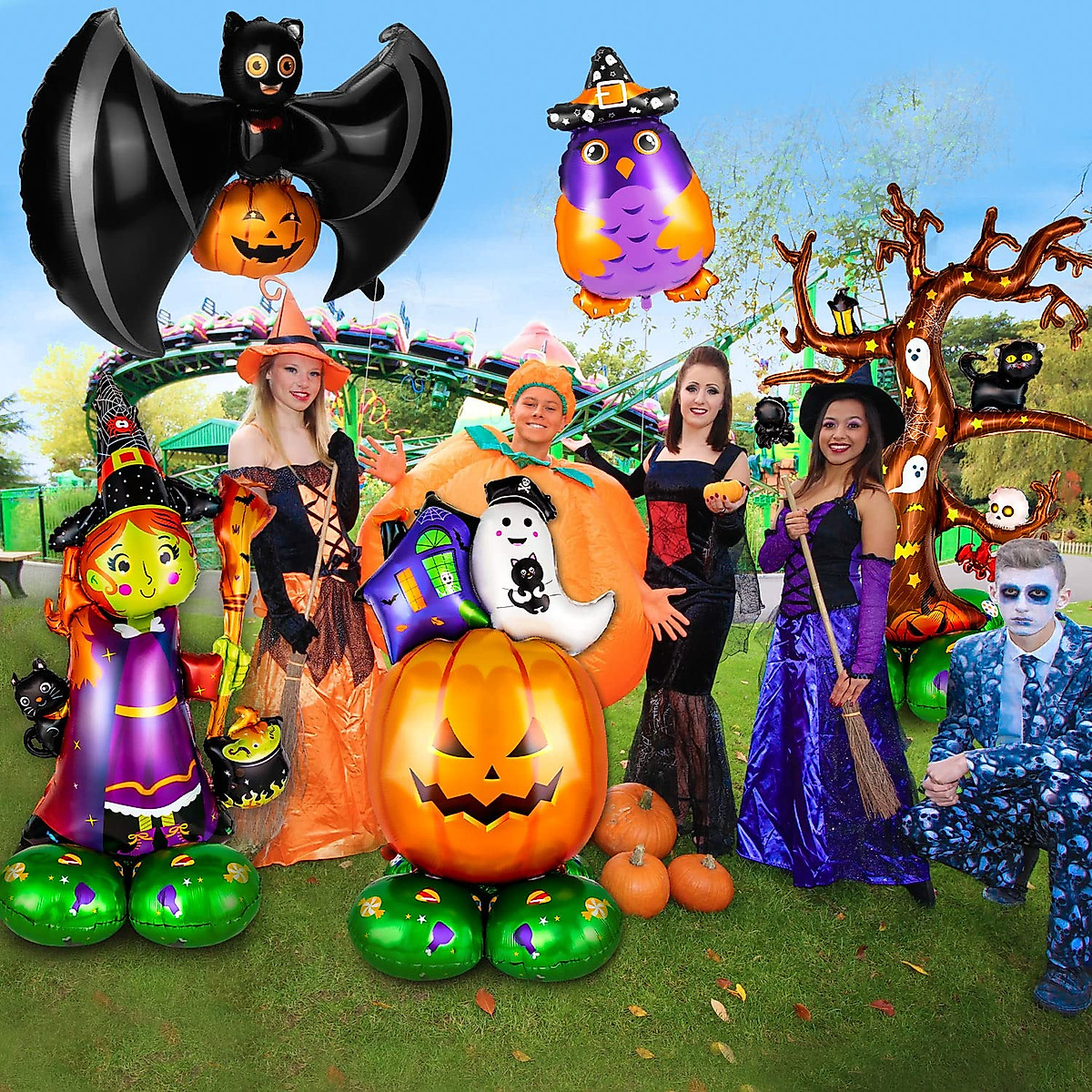 50IN 8Pcs Halloween Balloons, Large Giant Halloween Mylar Foil Pumpkin Witch Dead Tree Balloon for Halloween Party Decorations