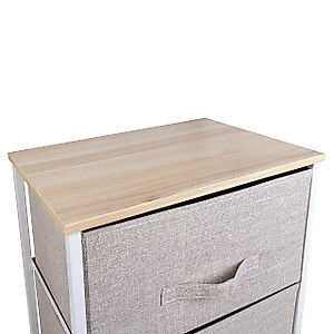 Simplify 4 Tier Vertical Storage Chest | Dresser | Nightstand | Fabric Drawers | Sturdy Steel Frame | Organizer | Bedroom | Closet | Easy to Assemble | Beige