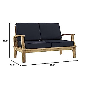 Modway Marina Premium Grade A Teak Wood Outdoor Patio, Loveseat, Natural Navy