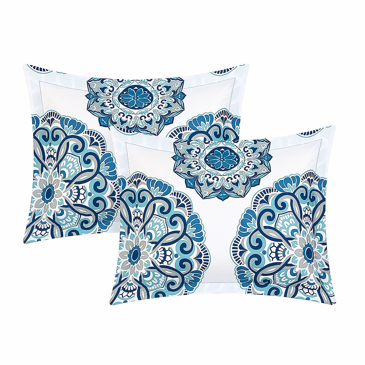 Chic Home Blue Reversible Bed in a Bag Duvet Cover Set, Full/Queen Size (3 Piece), Ibiza - Medallion Boho Pattern Microfiber Bedding with Geometric Printed Backing - Duvet & Pillow Shams