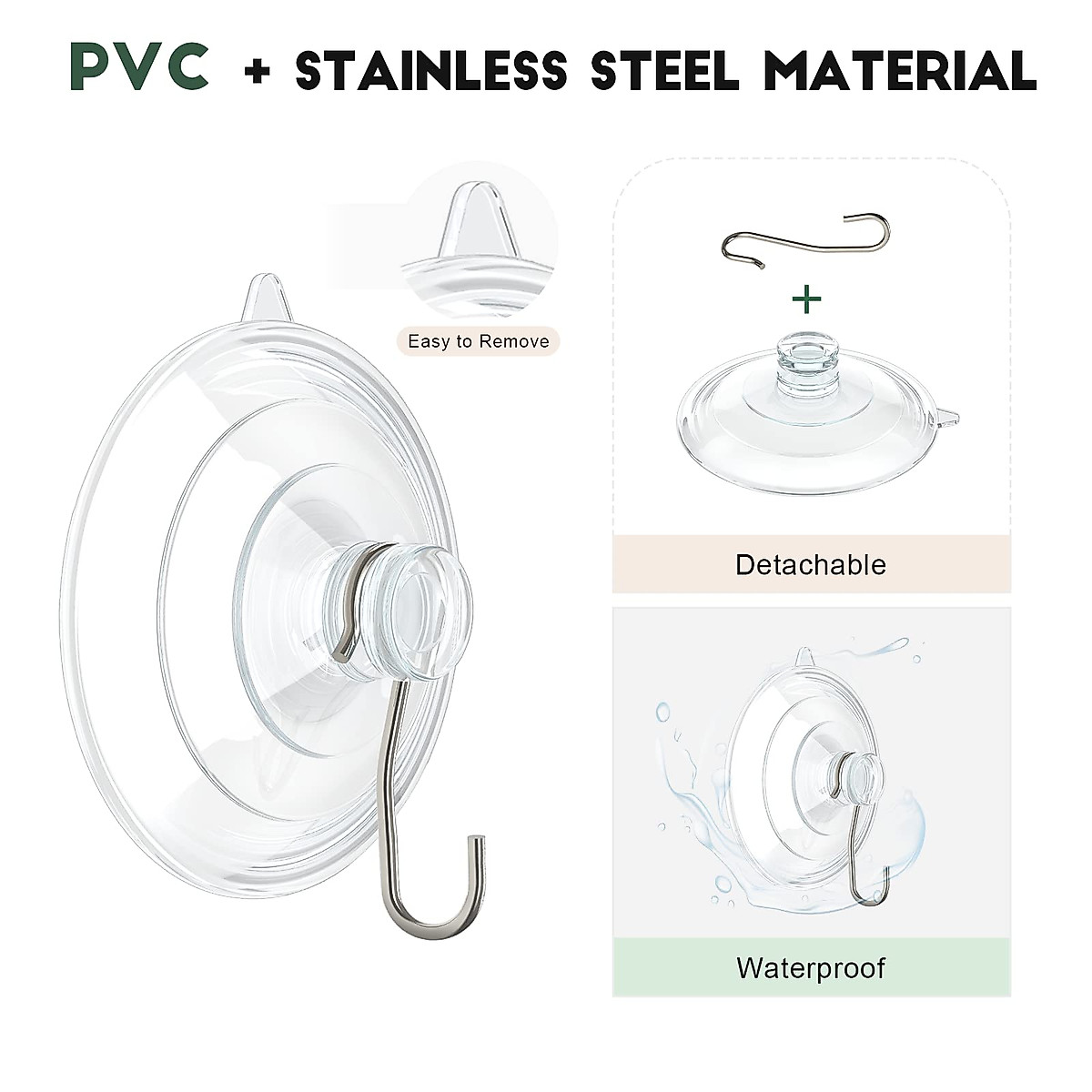 RELBRO Suction Cup Hooks, 10 Pcs Clear Suction Cups with Metal Hooks Combo Set Removable Shower Window Glass Door Suction Cup Hangers for Bathroom Kitchen Wreath - 4 Large 4 Medium 2 Small