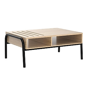 FurnitureR Modern Coffee Table with Open Storage Shelf, Rectangle Tabletop Wood Tea Cocktail Living Room Center Table, Oak