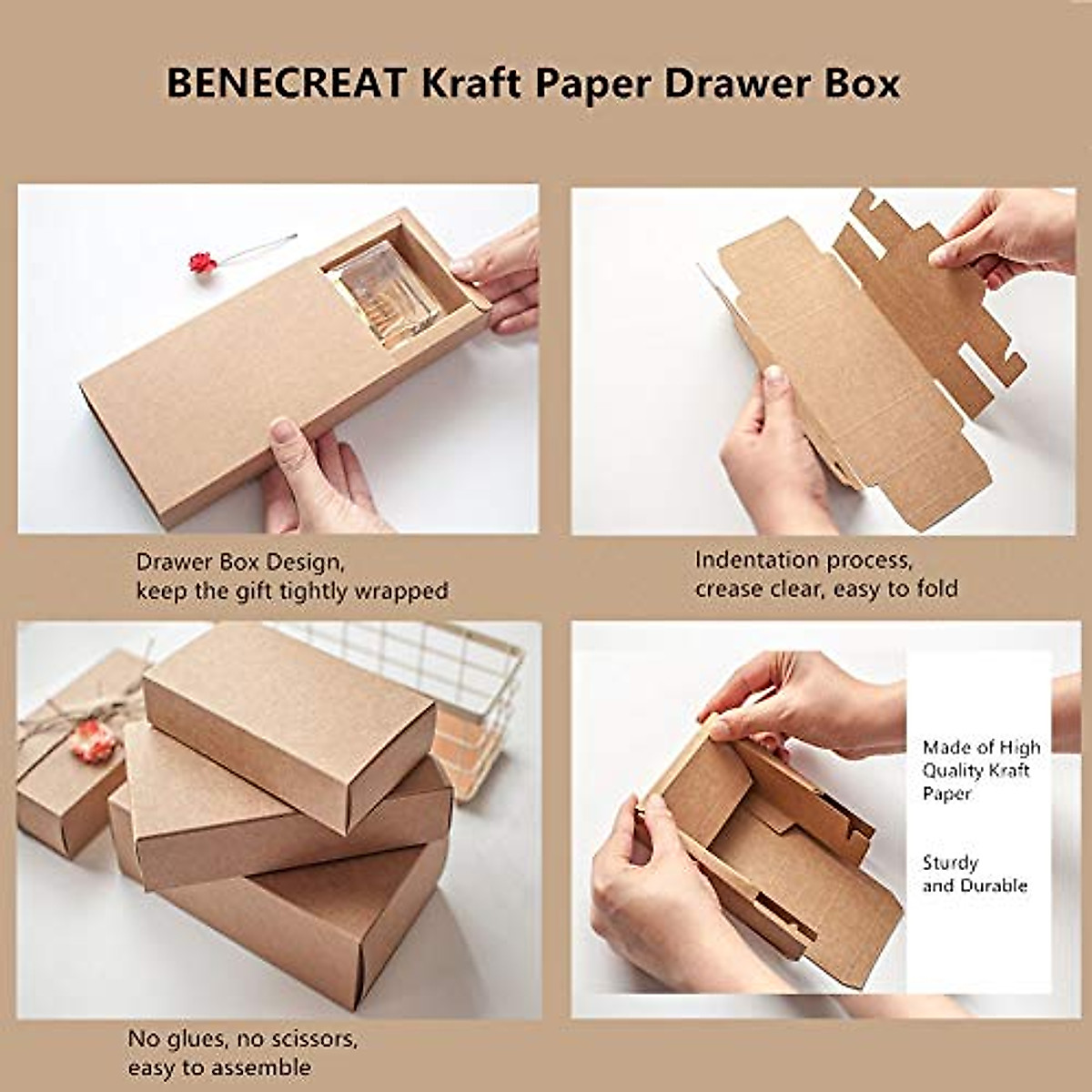 BENECREAT 16 Pack 6.8x4x1.65'' Kraft Paper Drawer Box Festival Gift Wrapping Boxes Soap Jewelry Candy Weeding, Valentine's Day Party Favors Gift Packaging Boxes - Brown
