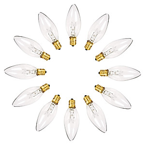 Holiday Joy - Crystal Clear Torpedo Tip Candelabra Replacement Bulbs - Great for Electric Window Candle Lamps - 7W - 120 Volts - E12 (12 Pack)