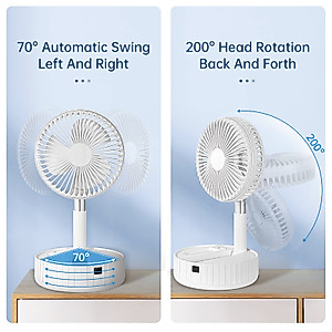 AIDENOEY Portable Telescopic Foldable Desk Fan,10000mAh Foldable Pedestal Floor Fan with 4 speed remote control electric collapsible Standing fan,usb charging,for office home outdoor camping