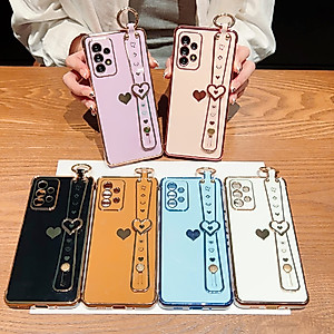 FIRSTPELLA Case for Samsung Galaxy A52 Women Girl,Luxury Bling Cute Plating Hearts Soft Cover with Strap Kickstand,Full Camera Lens Protection Electroplate Reinforced Corner Shockproof Case - White