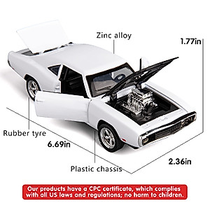 BDTCTK Compatible for 1:32 Dodge Charger Model Car, Zinc Alloy Pull Back Toy Car with Sound and Light for Kids Boy Girl White