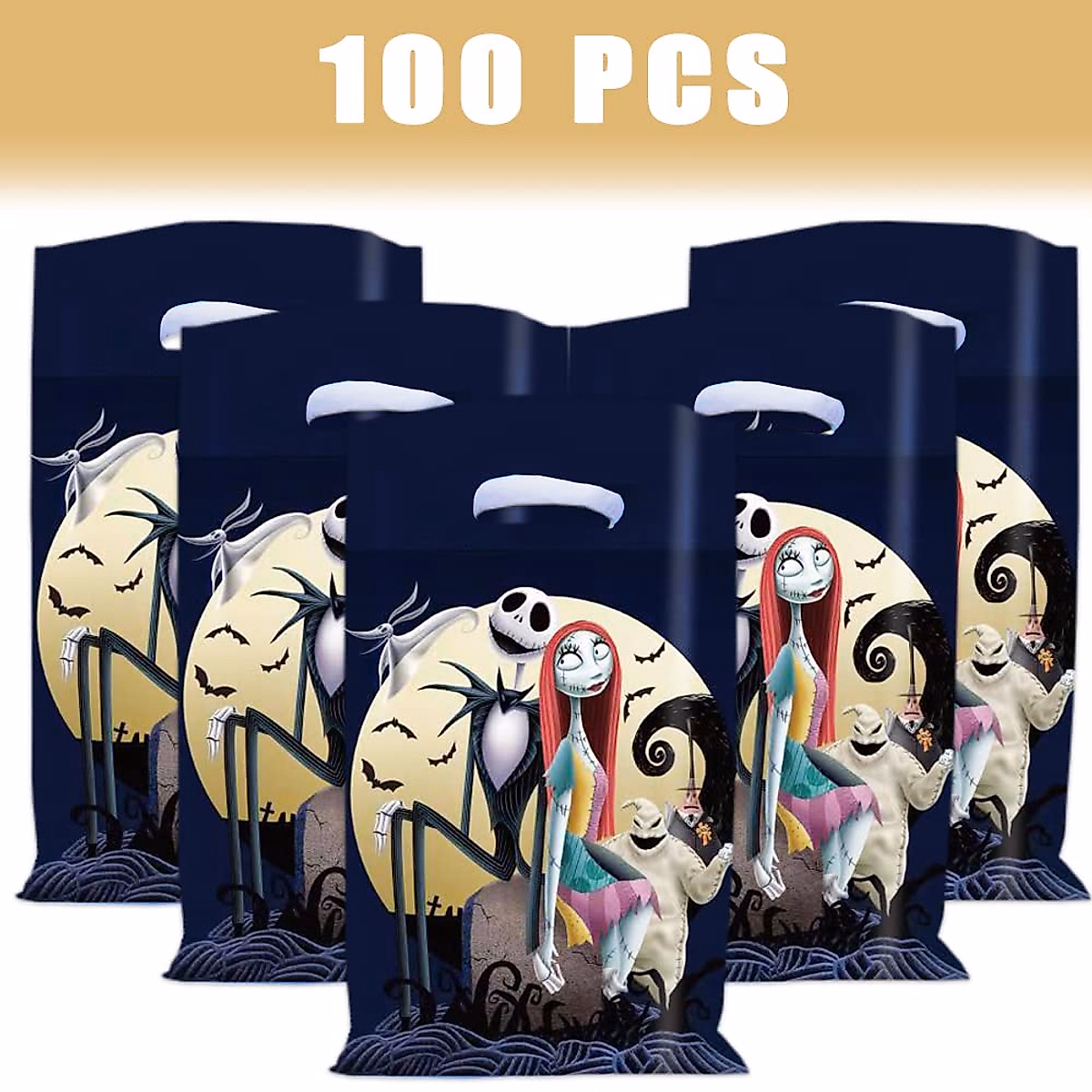Nuwontun 100PCS Nightmare Gift Bags-Christmas Eve Party Bags Goodie Bags for Jack and Sally Party Decorations Halloween Party Favor Supplies