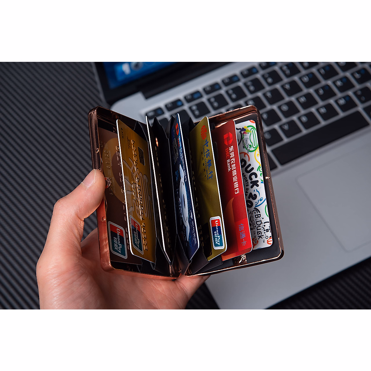 HAPUTDY RFID Metal Blocking Credit Card Holder/Travel Wallet/Protective Case (7 Cards Rose gold)