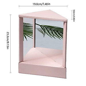 ZHU YU CHUN 1 PCS Non-Reversing Cosmetic Stand Mirror,Left and Right are Not Revers No Mirror Mirror for True Image, Triangular Fixed, Vanity Stand Mirror Non-Magnifying Desk Mirror（Pink）