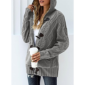Dokotoo Womens Winter Fashion Ladies Cozy Faux Fur Hooded Casual Cardigans Sweaters Button Open Front Long Sleeve Cable Knit Fleece Coat Outerwear with Pockets Grey Small