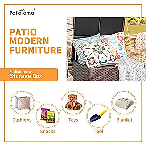 Patiorama 88 Gallon Wicker Deck Box, Indoor/Outdoor Storage Box for Patio Cushions, Gardening Tools and Toys - Resin Rattan Patio Cushion Storage Bin, Brown