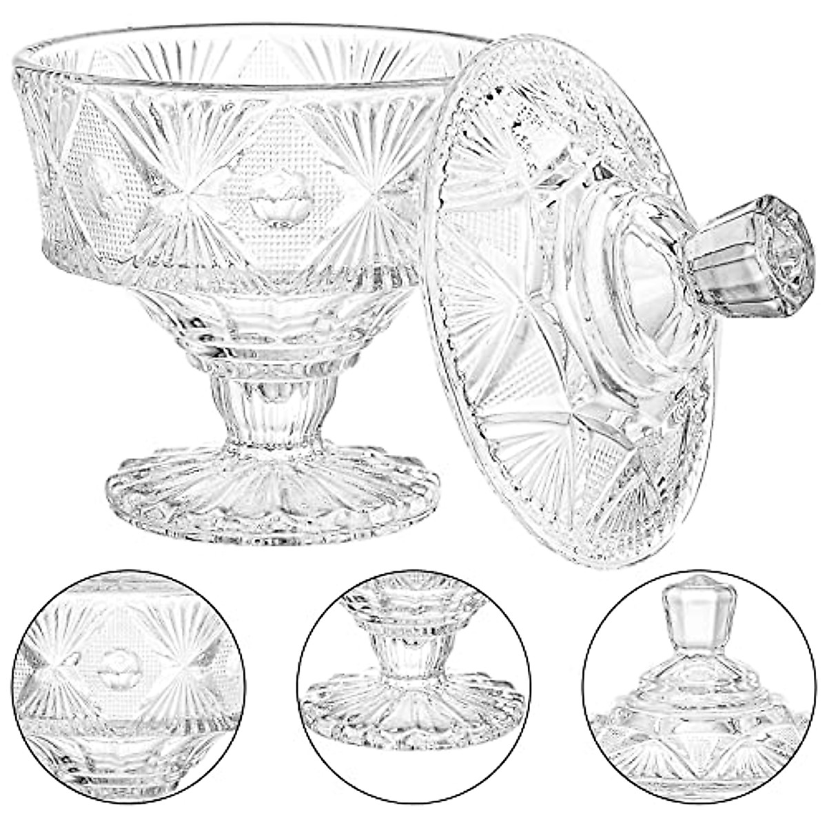 Frcctre 2 Pack Glass Candy Dish with Lid, 15 Oz Clear Covered Candy Bowl Crystal Candy Jar Cookie Jar Decorative Apothecary Jar for Party, Candy Buffet, Wedding, Christmas, Home