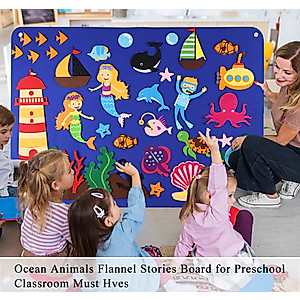 Craftstory 41 Pcs Ocean Animals Felt Board for Toddlers 3.5 Ft Under The Sea Flannel Stories Marine Figures Shark Octopus Mermaid Crafts Teaching Aid Wall Activity Interactive Play Kits