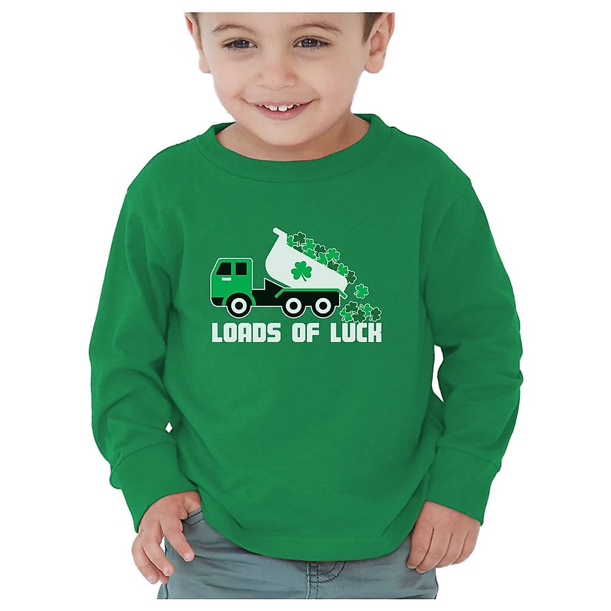 Tstars Boys St. Patrick's Day Shirt - Construction Trucks Design - Lucky St. Patty's Toddler Kids Long Sleeve Tee 3T Green
