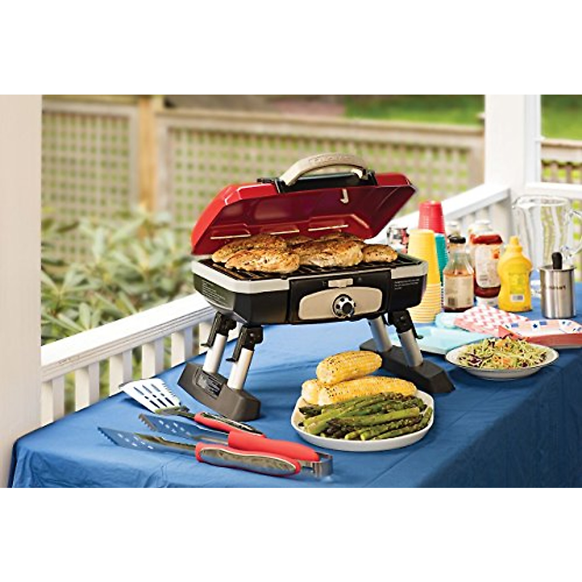 Cuisinart CGG-180T Portable, 17.6 x 18.6 x 11.8-Inch, Petit Gourmet Tabletop Gas Grill, Red