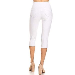Women's High Waist Stretch Skinny Denim Capri Jeggings with Pockets(Medium, Capri-Grayish White)