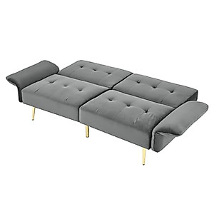 JFUYJK 78" Velvet Futon Sofa Bed, Convertible Sleeper Loveseat Couch with Folded Armrests and Storage Bags for Living Room