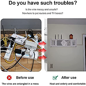 Hoernflk Large Wireless Router Rack Living Room Wall-Mounted WiFi Storage Box Wall Decoration TV Lower Plug-in Shielding Box Set-top Box Shelf-no Punch (L)