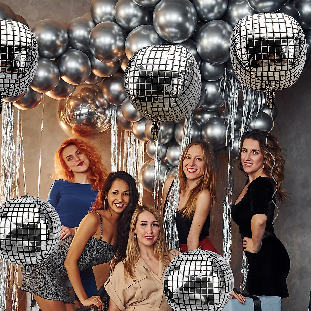 GOER Big Silver Disco Ball Balloons - Pack of 6, Disco Party Decorations | 4D Sphere Balloons for Bachelorette Party Decorations | New Year Eve Silver Party Decorations, Graduation Party Decorations