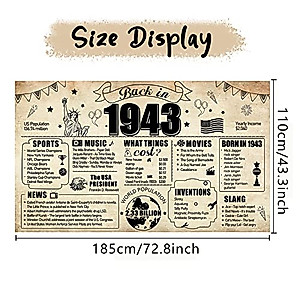 Large 80th Birthday Decorations Back in 1943 Banner for Men Women, 80th Birthday Background Sign Party Supplies, Eighty Years Old Birthday Photo Props for Indoor Outdoor