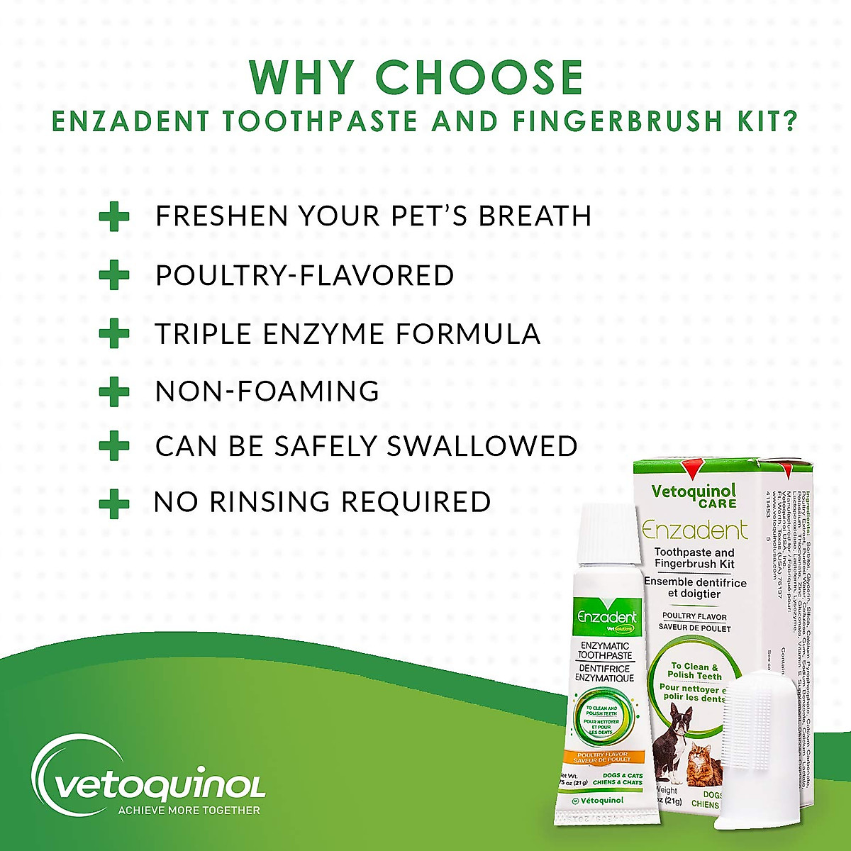 Vetoquinol Enzadent Enzymatic Toothpaste Kit + Fingerbrush for Cats & Dogs – .75oz, Poultry Flavor – Oral Dental Care Kit: Removes Plaque, Polishes Teeth & Freshens Breath