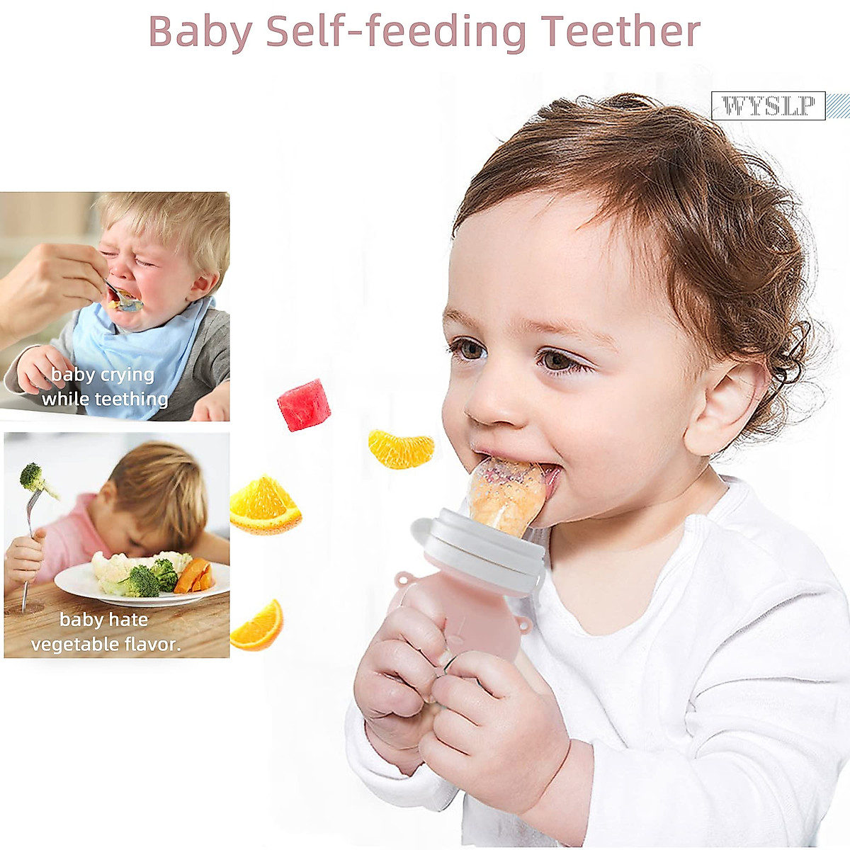 WYSLP Baby Silicone Fruit Food Mesh Feeder Pacifier-Teething Toys for Babies 0-3-4-6-12-18 Months,Self-Feeding Soft Teether Utensils,Infant Toddler Kids Girls Boys,Pink
