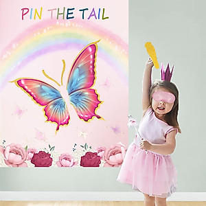 Epotys Butterfly Birthday Party Supplies,Pink Birthday Decorations,Pin The Tail on The Butterfly Game,Butterfly Birthday Party Decorations Favors