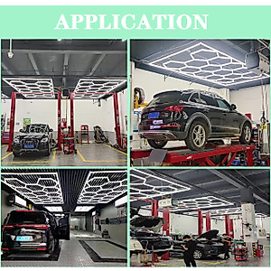 SENKOYU Hexagon Led Garage Light,23 Grid Systems Led Shop Lights for Garage/Workshop/Car Detailing Shop with White Border, 6500K,60720LM,530W, IP54 2 Year Warranty AC 100-240V(13'5'' x 12'5'')