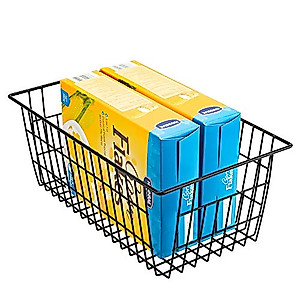 SANNO Freezer Baskets Wire Storage Baskets Closet Baskets Bin Farmhouse Organizer Storage Bins Large Organizer Bins for Home, Office, Bathroom, Pantry Organization Storage -Black Set of 2, 15.7"