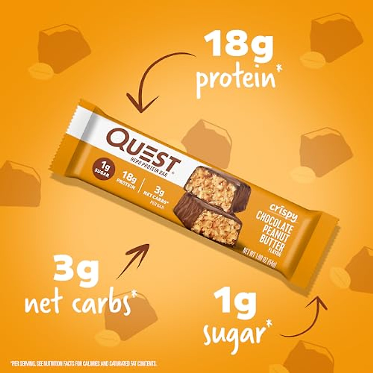 Quest Nutrition Crispy Chocolate Peanut Butter Hero Protein Bar, 18g Protein, 1g Sugar, 3g Net Carb, Gluten Free Protein Snack, Keto Friendly, 12 Count