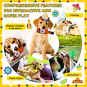Glimin 9 Pcs Mexican Squeak Plush Toys 8 Stuffed Chew Toys 1 Dog Sombrero Hat Funny Stuffed Chew Toys Interactive Funny Dog Toys with Squeaker for Small and Medium Dog Mexican Party Decoration