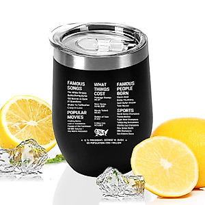 Greatingreat 21st Birthday Gifts for Women or Men - 2003 21st Birthday Decorations - 12 Oz Insulated Stainless Steel Wine Tumbler with Lid for Her Sister Friend - Black