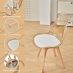 Ailatimogo Dining Chairs Set of 4, Modern Dining Chairs Upholstered, Acrylic Kitchen Dining Room Chairs with Wooden Chairs Legs, High Back Rest-Shell Tulip Chairs for Living Room, Bedroom-Amber