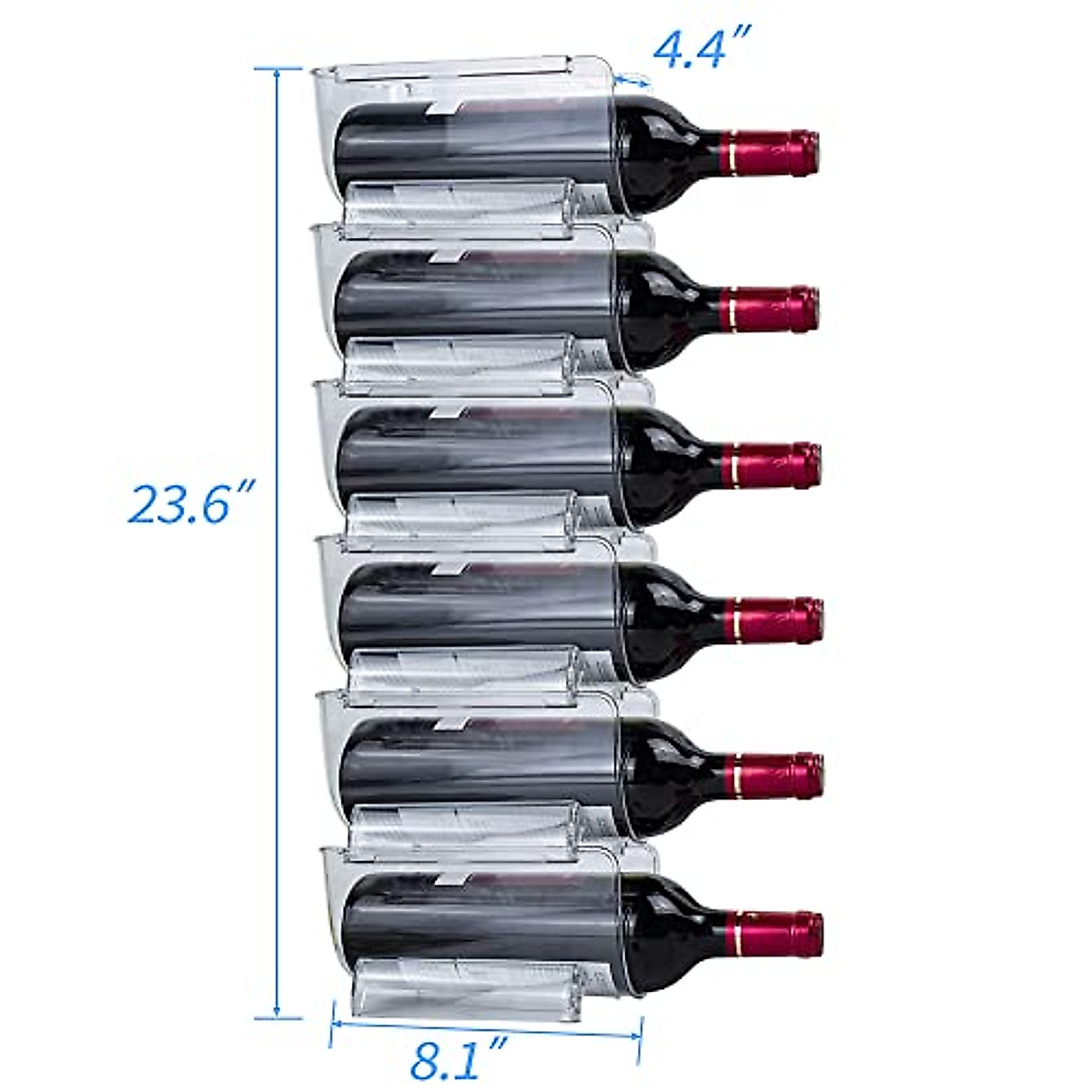 Sutekus 6 Pack Stackable Wine Rack Wine Holder Water Bottle Holder Plastic Counter Top Storage Organizer for Fridge, Cabinet, Pantry, Kitchen