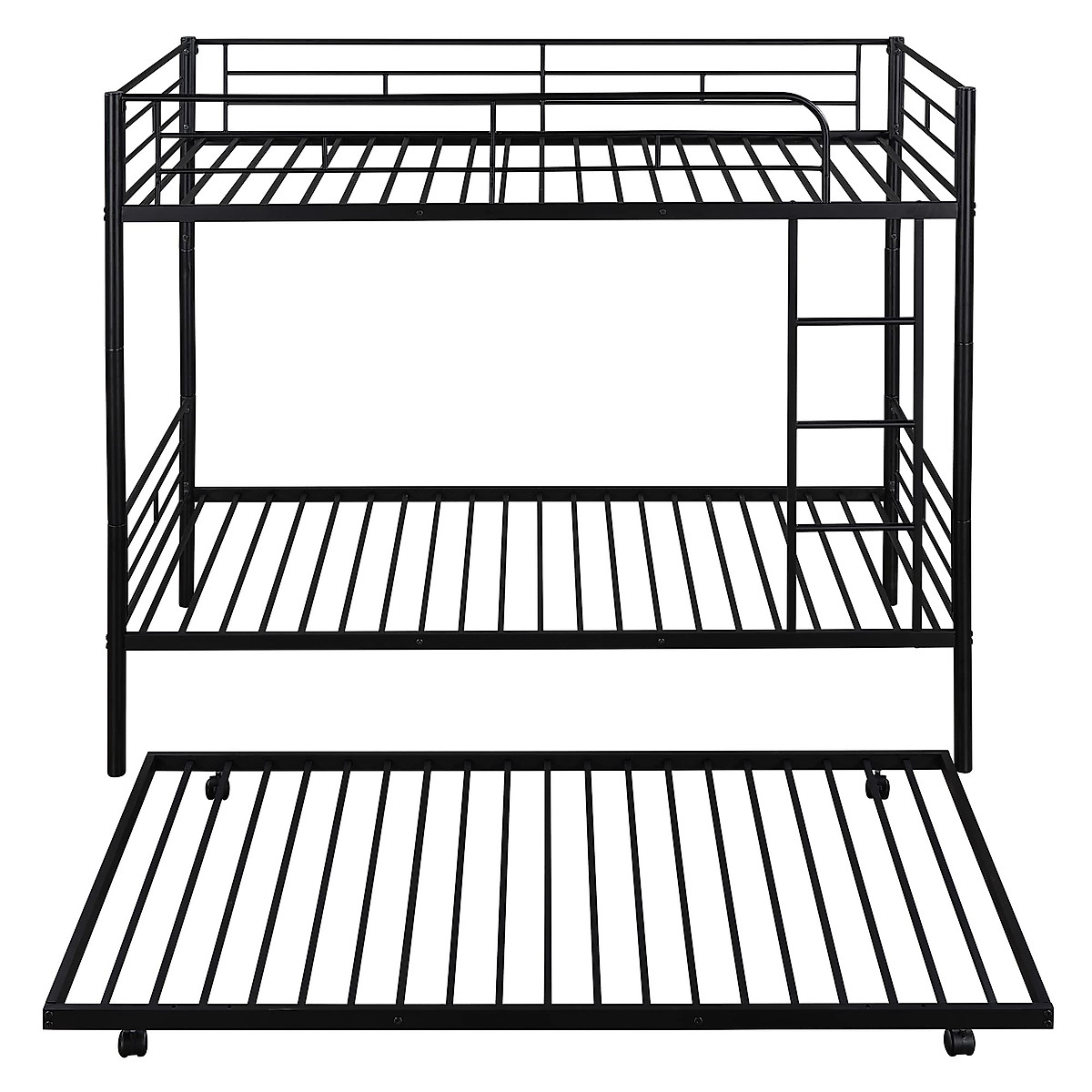 Heavy Duty Metal Bunk Bed Twin Over Twin Bunk Bed with Trundle Bed, Kids Bunk Bed with Ladder and Guardrails, Twin Bunk Beds for Kids, Boys, Girls, Teens, Black Bunk Bed Twin Size