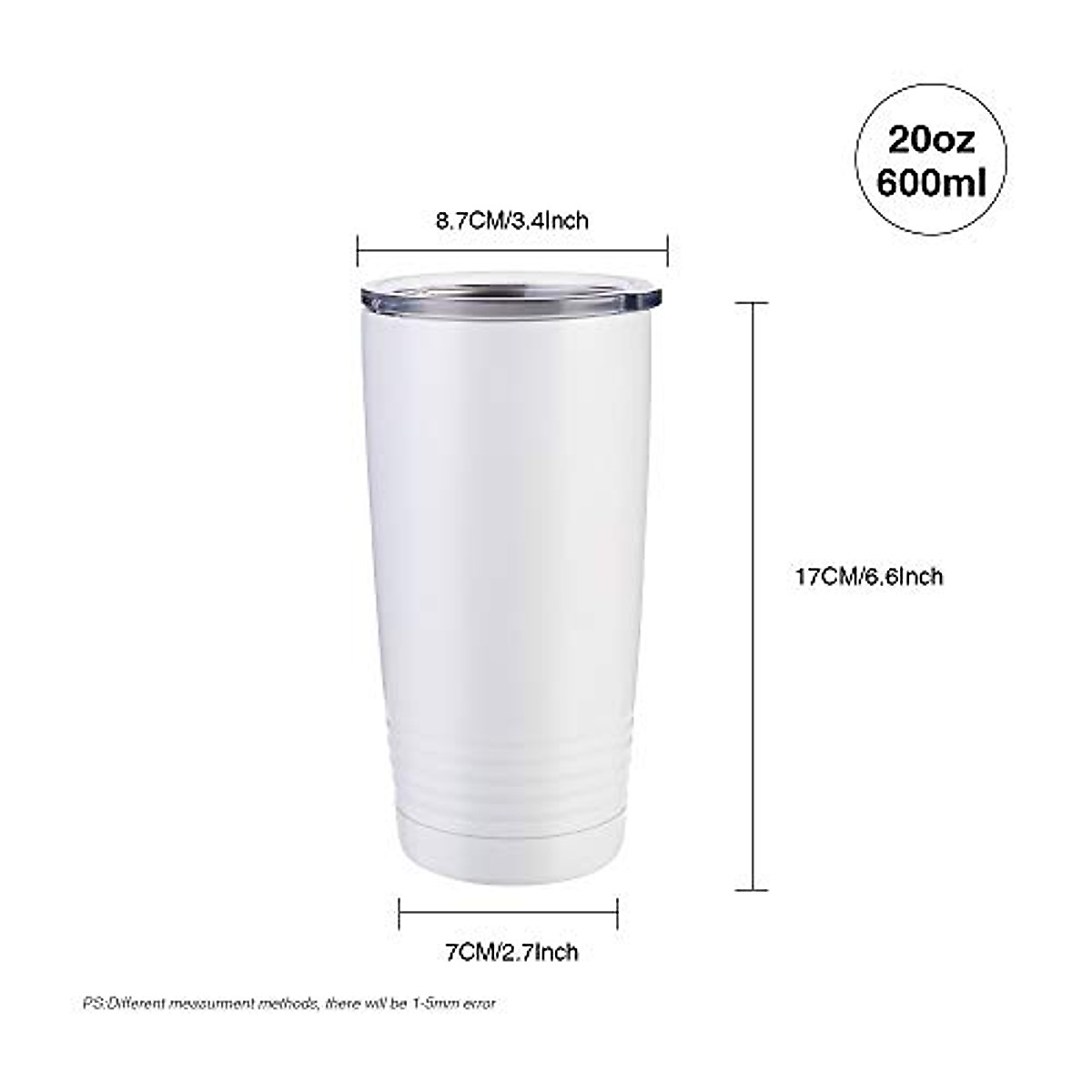 PYD Life Sublimation Blanks Tumbler White 20 OZ Stainless Steel Coffee Travel Tumbler Cups with Lid Sublimation Mugs Cups for Heat Transfer 4 Pack