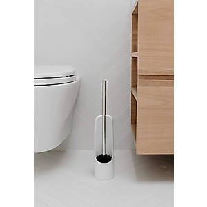 Umbra Touch Toilet Brush with Open Back Hideaway Holder – Durable, Slim, Plastic & Metal Toilet Bowl Cleaner With Rubber Finish - Soft and Dense Brush Bristles – Removes All Stubborn Stains, White