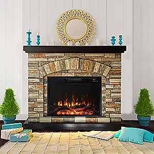 Electric Fireplace with Mantel, Tall Fire Place Heater Freestanding with Remote Control Timer LED Flame for Living Room Bedroom