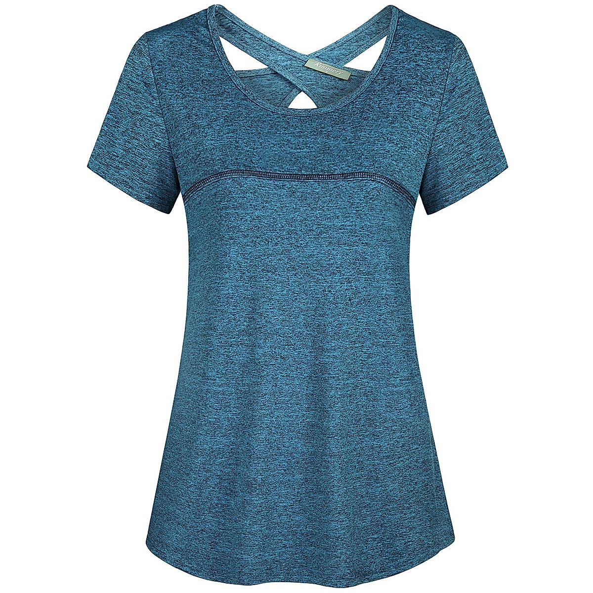 Kimmery Sport Shirts for Women Jersey Sexy Open Back Yoga Tops Loose Fit Sweet Wicking Scoop Neck Short Sleeve Work Out Tunics Home Camping Athleisure Wear Blue Medium