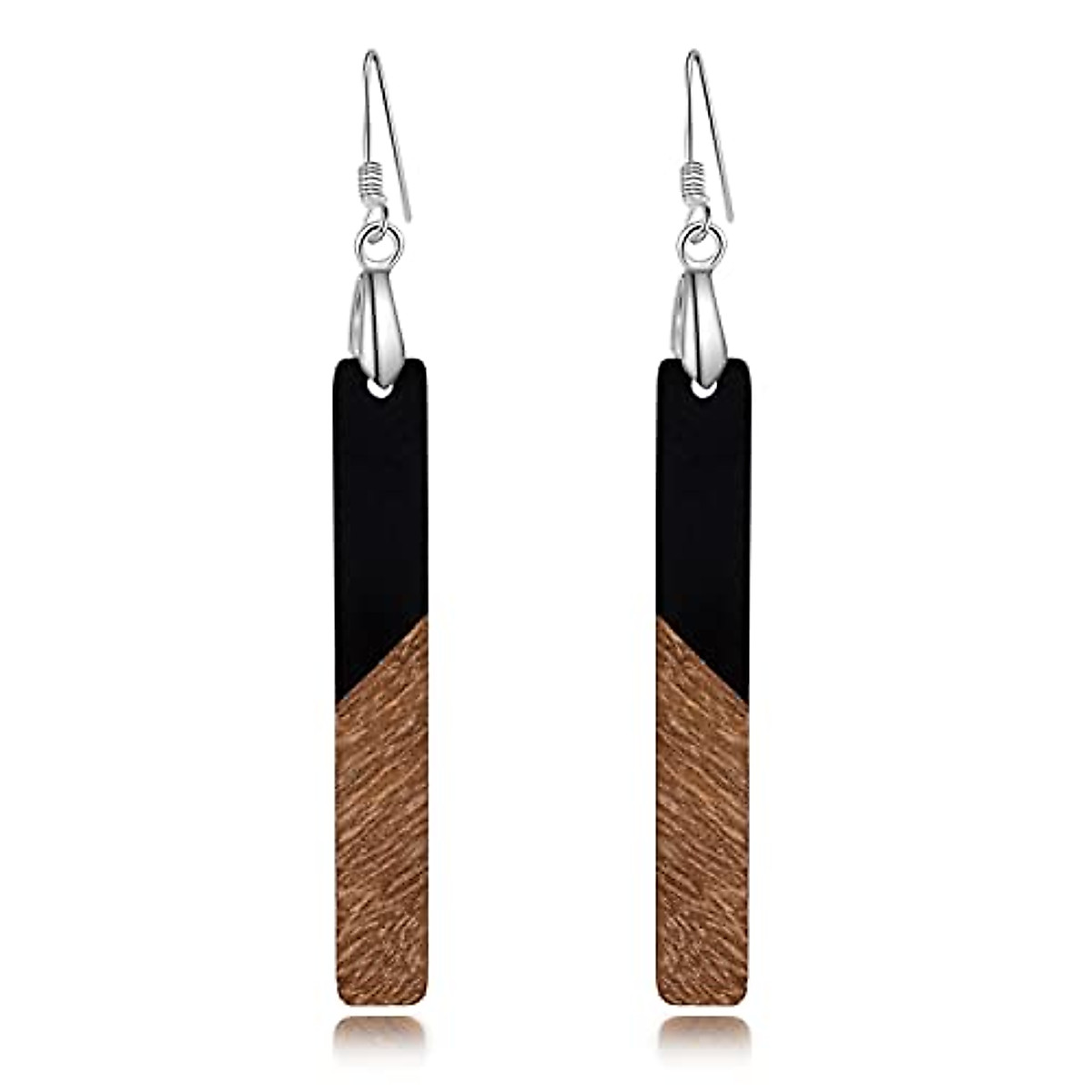 YWDREAM Wood Earring, Wooden Earrings for Women, Boho Earrings Women Dangling Statement Earrings (Black Vertical Bar)