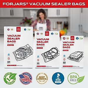 FORJARS Vacuum Sealer Bags For Food Storage - Method Sous Vide Cooking - Pack of 100 count Pre-Cut Size Bags, Perfect for Food Storage and Cooking - Ideal for Home and Commercial Use (11x16 (100pcs))