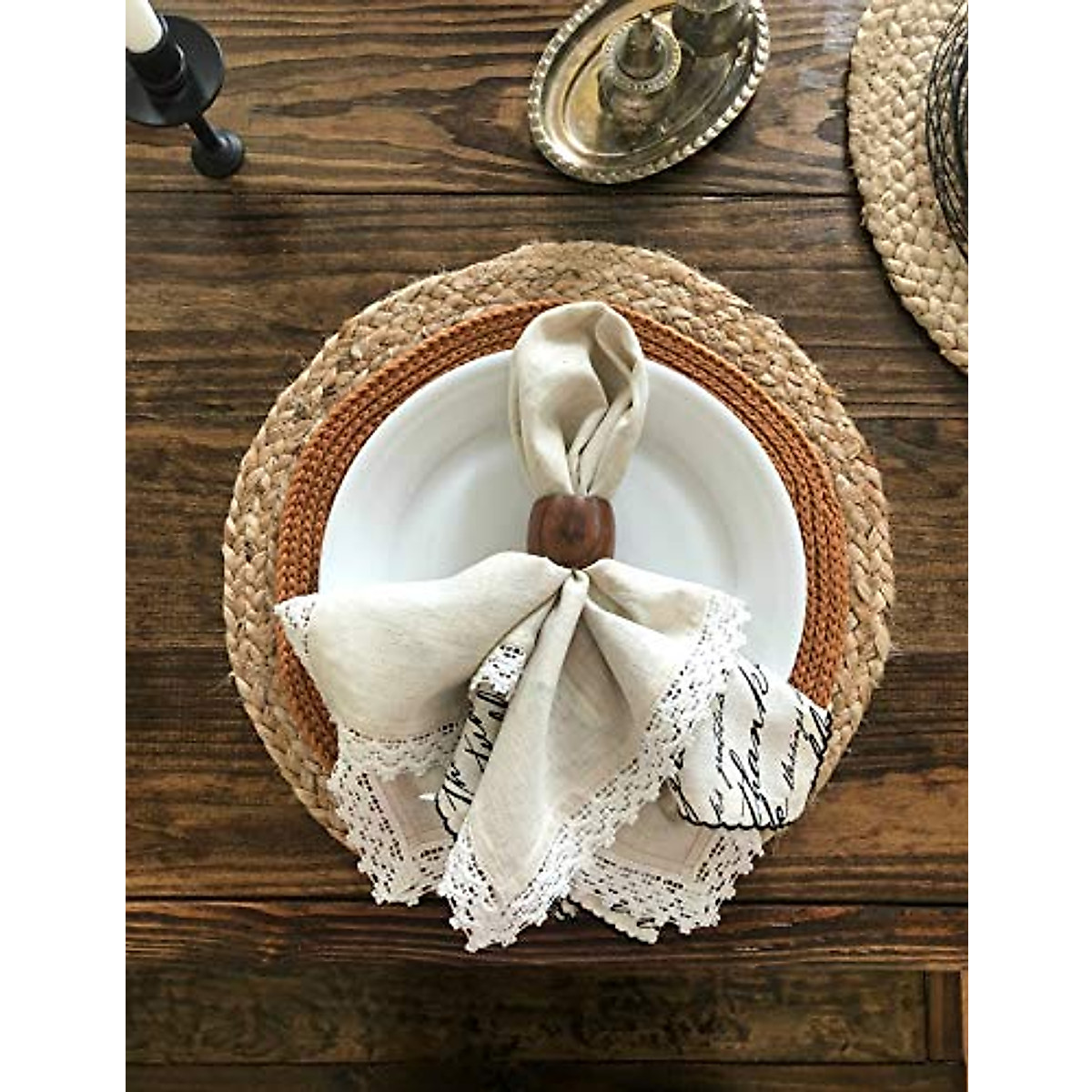 The Home Talk Rustic Round Tablemat Hand-Made Mats for Parties, Dining Table, Coasters Decorative Placemats Jute Natural Fibers, Pack of 4, 14’’ Round Diameter - Natural Jute