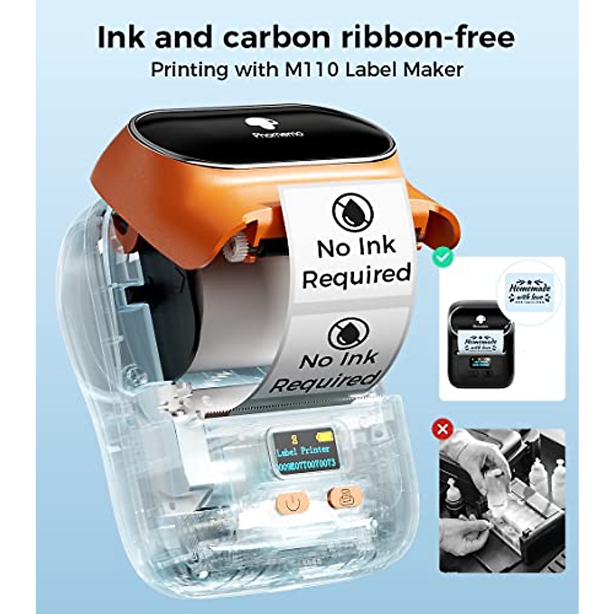 Phomemo M110 Label Printer, Barcode Label Printer, Mini Bluetooth Label Maker Machine for Barcode, Name, Address, Labeling, Mailing, Home, Office & Small Business, Compatible with Phones&PC
