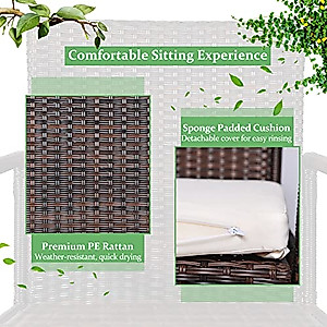 Tangkula 4-Piece Patio Rattan Dining Chairs, Patiojoy Outdoor Wicker Dining Chairs with Padded Sponge Cushion, High Back Curved Armrests, Ideal for Garden Poolside Lawn Backyard (Brown)