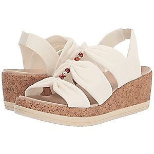 BZees Womens Roma Cork Wedge Beaded Sandal White Denim 10 W