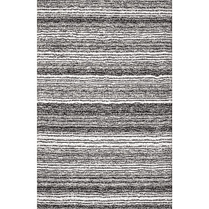 nuLOOM Drey Striped Shag Area Rug - 2x3 Accent Shag Rug Casual Gray Multi/Brown Rugs for Living Room Bedroom Dining Room Nursery Entryway