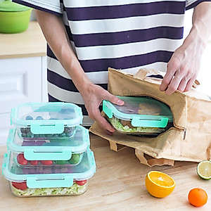 Moretoes Glass Food Storage Containers, 9pcs, Glass Meal Prep Containers, Glass Airtight Leakproof Containers Set, Glass Storage Containers with Lids