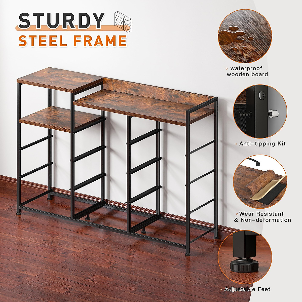 EnHomee Dresser for Bedroom with 11 Drawers Long Dresser TV Stand with Shelves Wide Dressers & Chests of Drawers Large Dresser for Bedroom Dresser, Sturdy Metal Frame, Wood Top, Rustic Brown