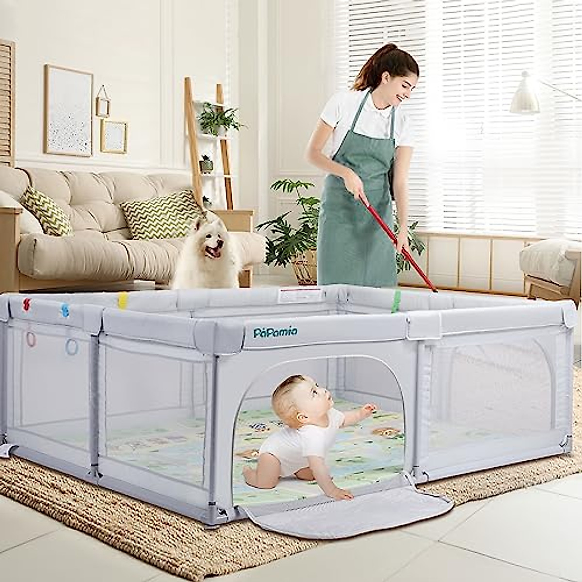 PAPAMIA Baby Playpen, 79"x71" Foldable Extra Large Playpen for Babies and Toddlers with Anti-Slip Base and Breathable Mesh, Sturdy Safety Play Yard with Gate for Kids Activity Center (Large Gray)